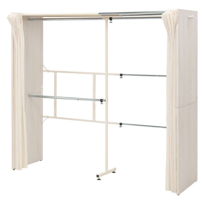 クローゼット 伸縮 奥行55cm 幅180 190 カーテン 棚 2段 - flatoo（フラトゥー）コンパクト商品専門店